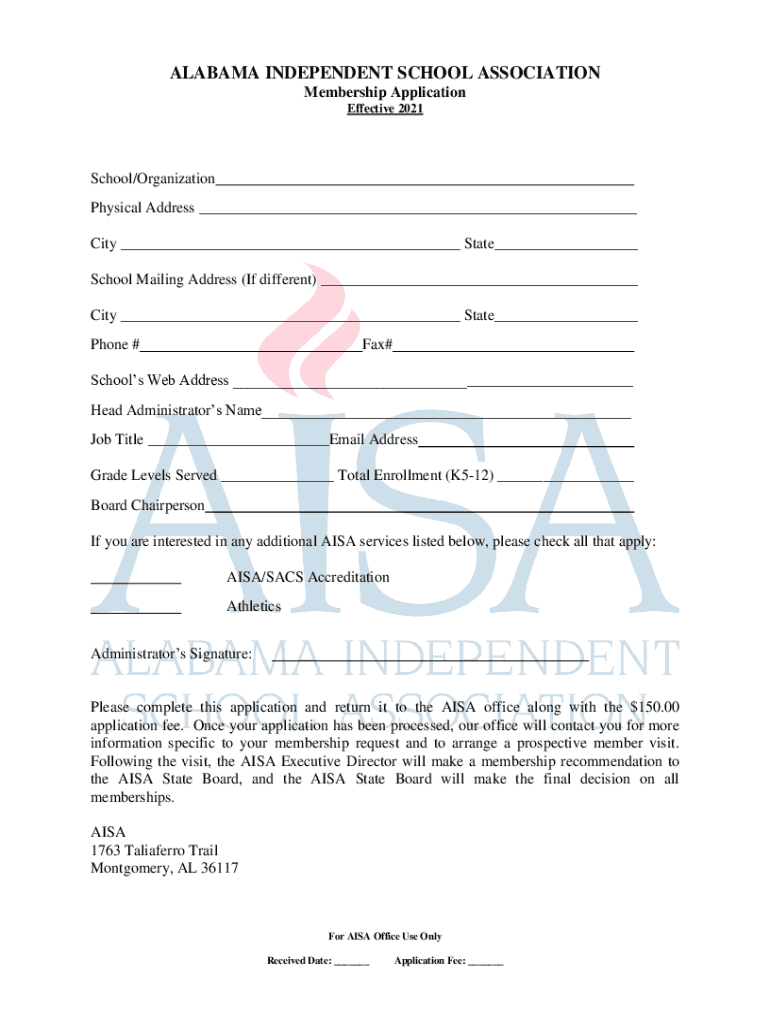 Fillable Online Contact Us - AISA - Alabama Independent School ...