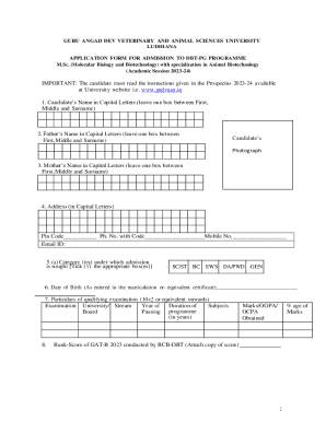 Fillable Online Application Form for admission to DBT-PG Programme Fax ...
