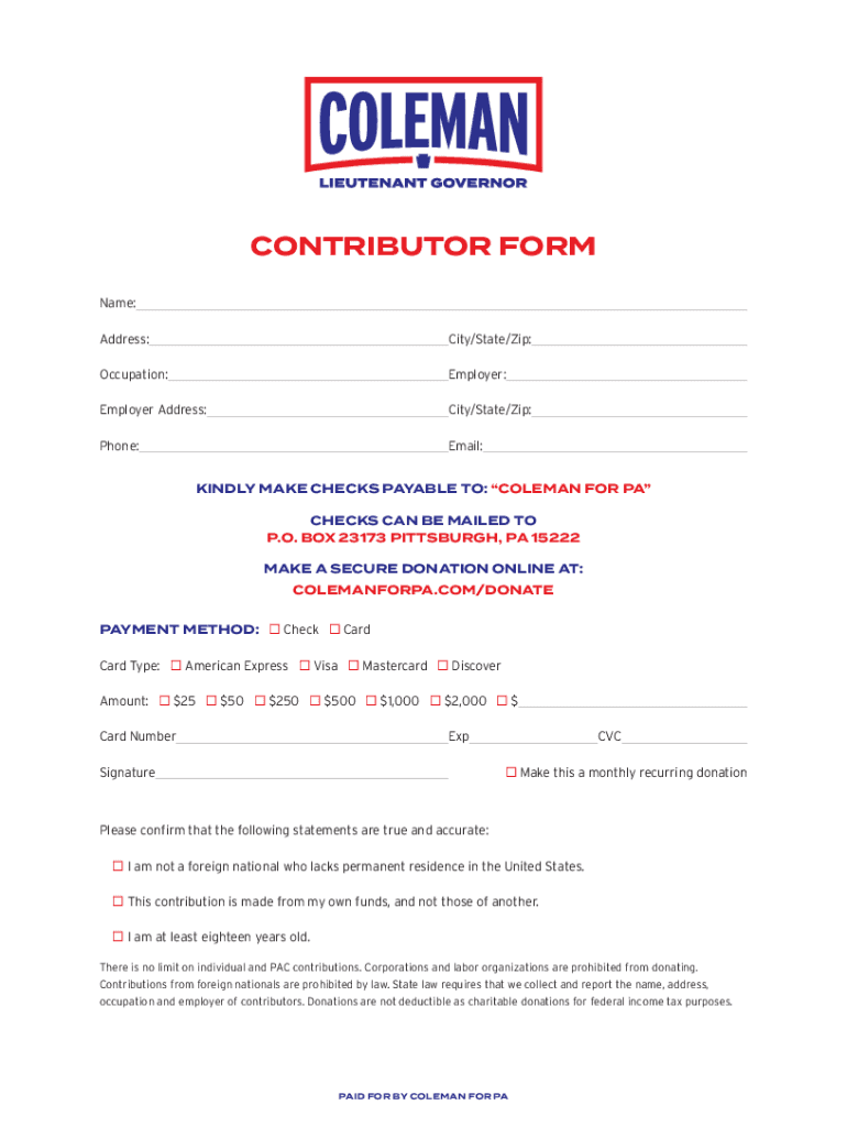 Fillable Online CONTRIBUTOR FORM Fax Email Print - pdfFiller