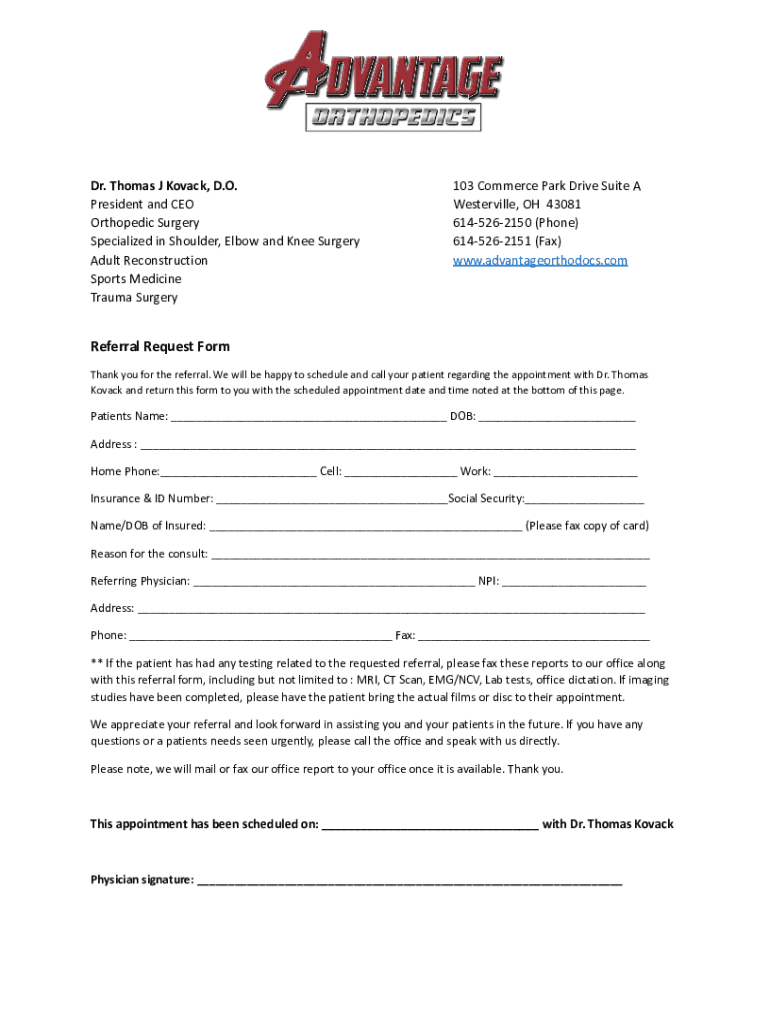 Fillable Online Advantage Orthopedics Referral Form.docx Fax Email ...