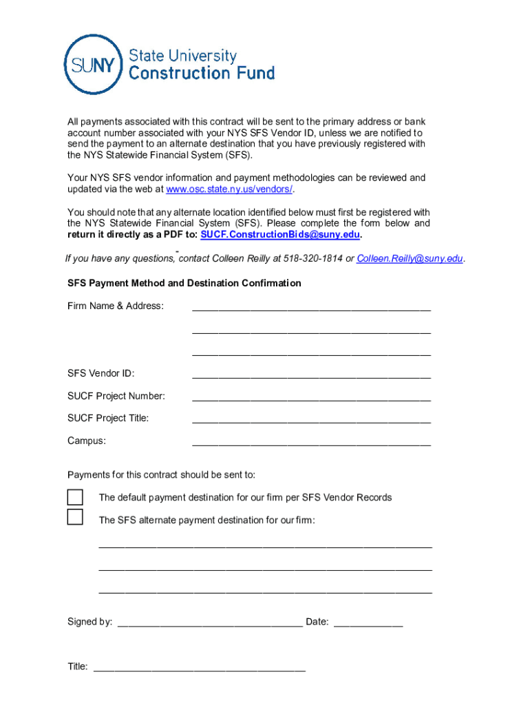 Fillable Online sucf suny SFS Payment Method Form - Construction Fax ...