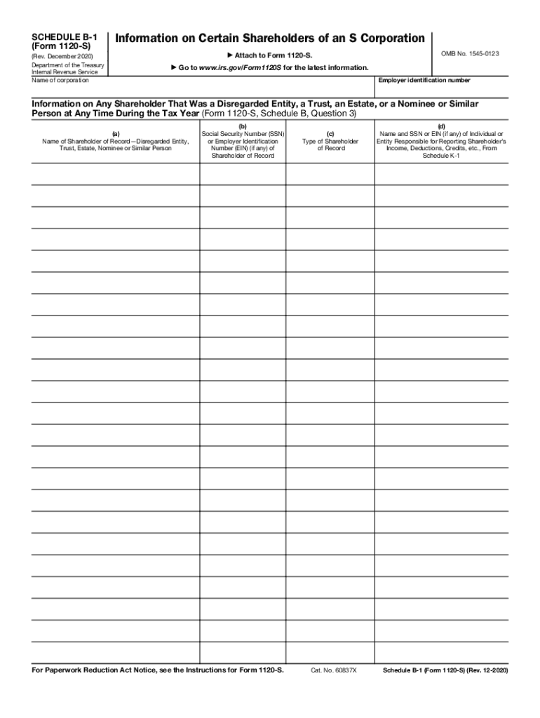 Fillable Online Schedule B-1 (Form 1120-S), Information on Certain ...