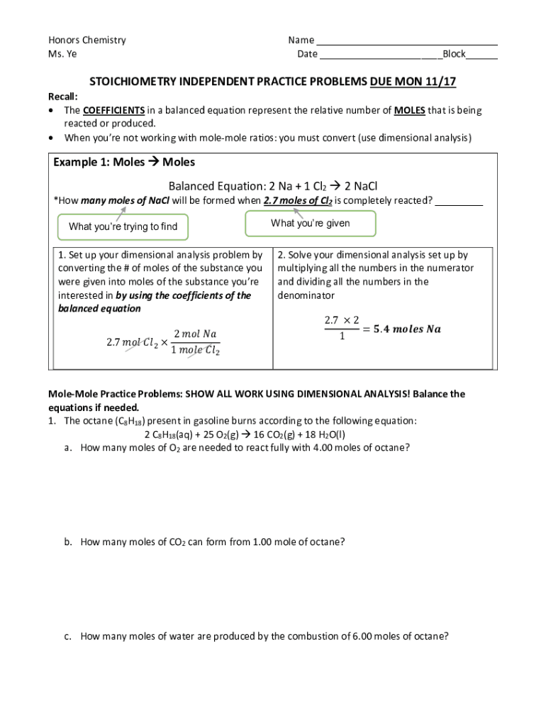 Fillable Online How to Find the Mole Ratio to Solve Stoichiometry Problems Fax Email Print ...