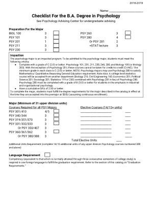 Fillable Online Checklist For the B.A. Degree in Psychology Fax Email ...