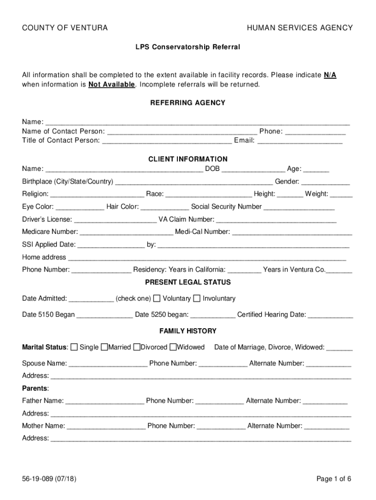 Fillable Online COUNTY OF VENTURA HUMAN SERVICES AGENCY Fax Email Print ...