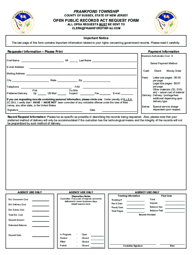 Fillable Online Open Public Records Act Request Form. Updated April ...