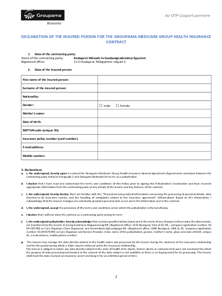 Fillable Online DECLARATION OF THE INSURED PERSON FOR ... Fax Email ...