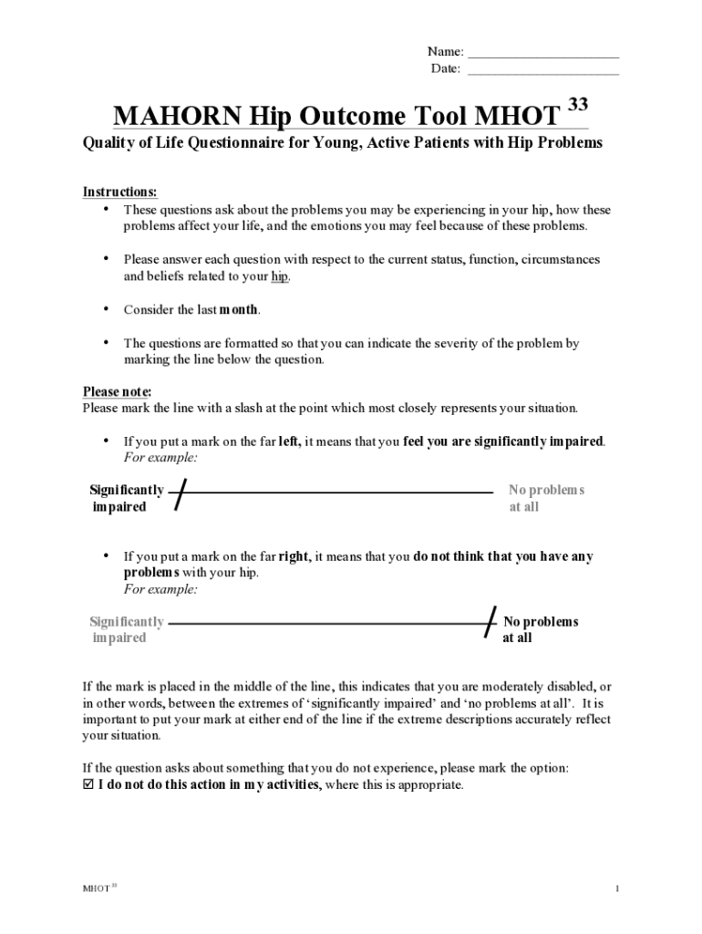 Fillable Online A Short Version of the International Hip Outcome Tool ...
