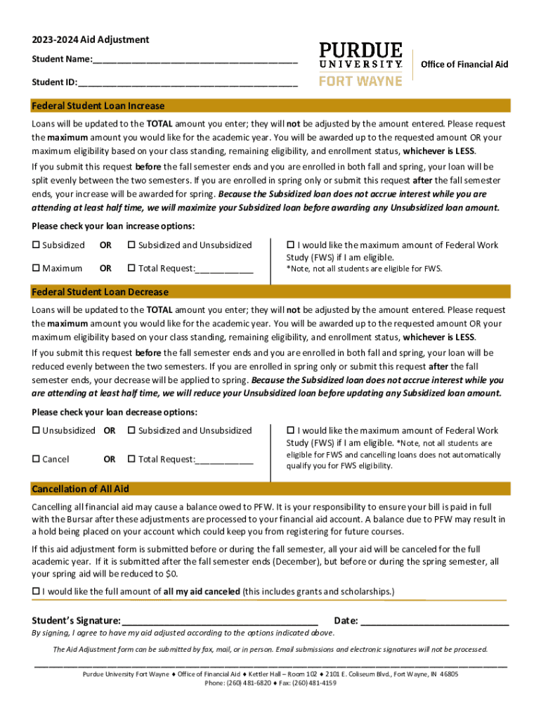 Fillable Online 2023-2024 Federal Direct Stafford Loan Adjustment Request Fax Email Print ...