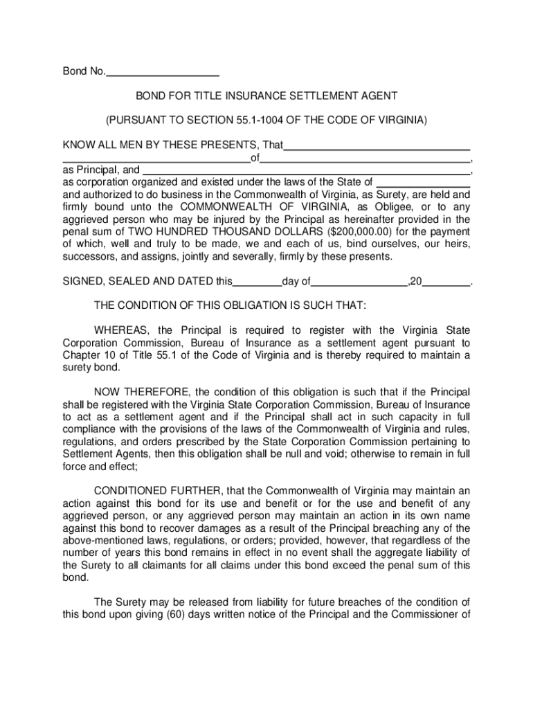 Fillable Online scc virginia Surety Bond form.doc Fax Email Print ...