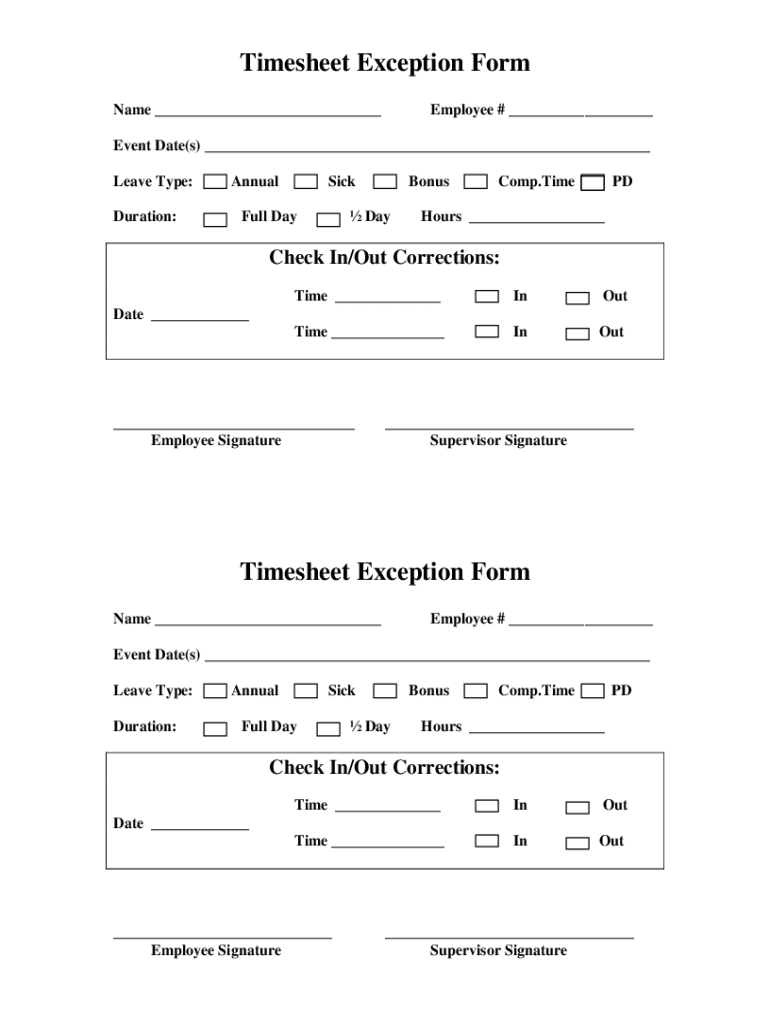 Fillable Online Timesheet Exception Form Fax Email Print - pdfFiller