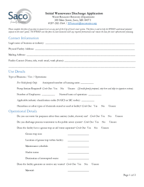 Fillable Online Wastewater Discharge Application IWS Form Fax Email ...