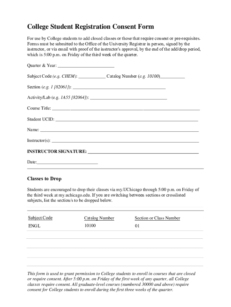 Fillable Online College Student Registration Consent Form Fax Email ...
