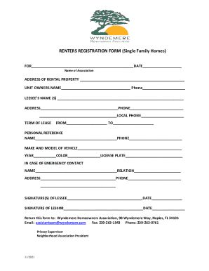 Fillable Online RENTERS REGISTRATION FORM (Single Family Homes) Fax ...