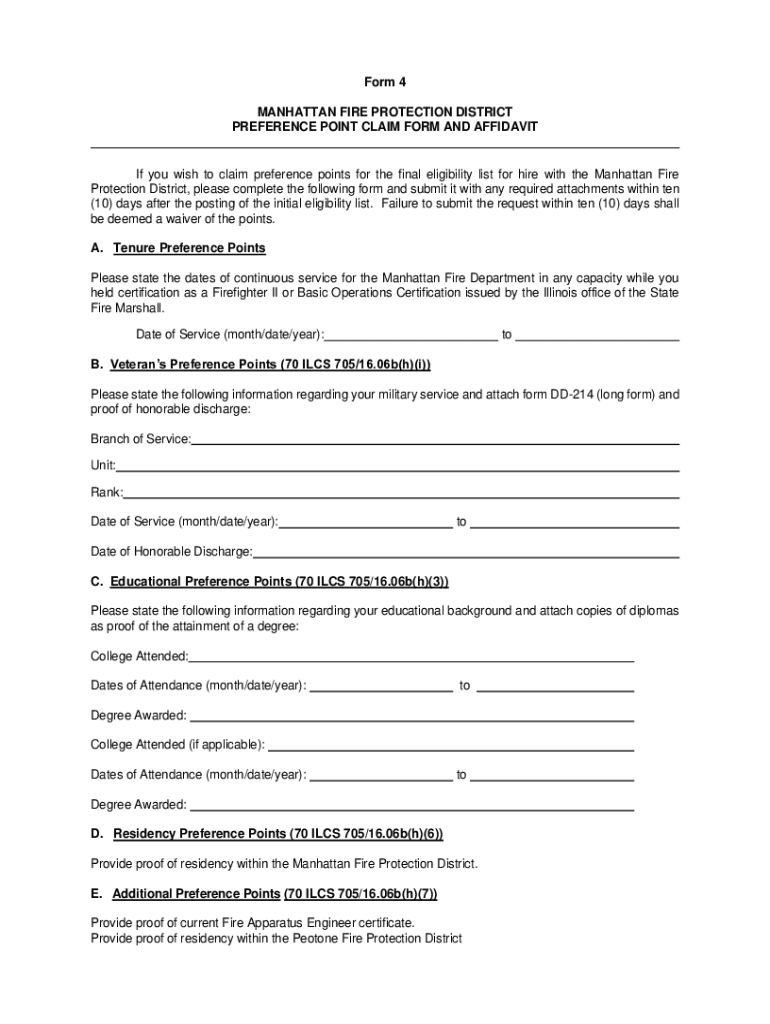 Fillable Online PREFERENCE POINTS: After the initial eligibility list is ... Fax Email Print ...