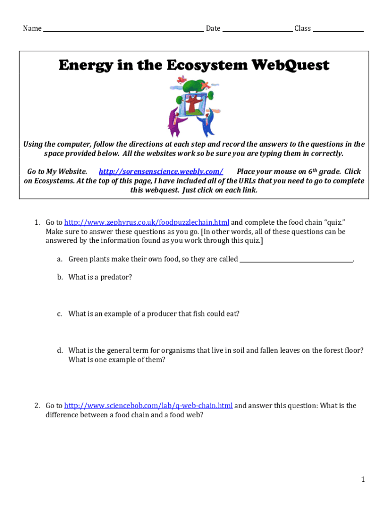 Fillable Online Copy of Energy in the Ecosystem Webquest - Name: Date ...