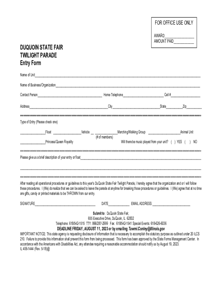 Fillable Online DuQuoin State Fair - NEW THIS YEAR: A new parade route ... Fax Email Print ...