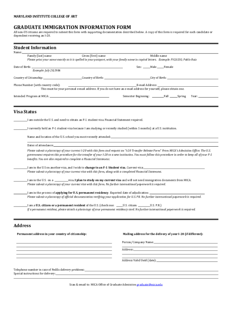 Fillable Online GRADUATE IMMIGRATION INFORMATION FORM Fax Email Print ...