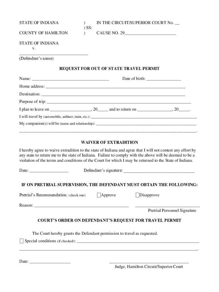 Fillable Online Request for Out of State Travel Permit Fax Email Print ...