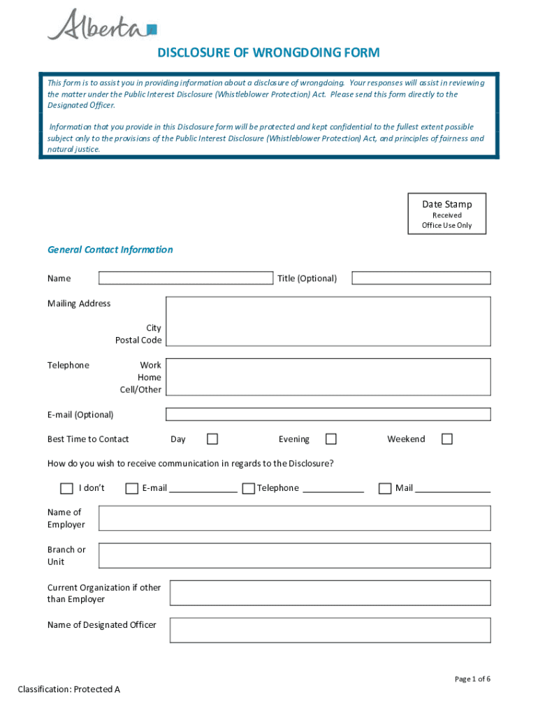 Fillable Online DISCLOSURE OF WRONGDOING FORM Fax Email Print - pdfFiller