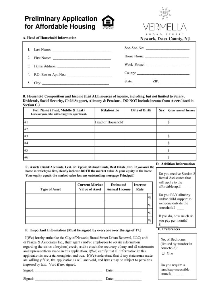 Fillable Online Preliminary Application for Affordable Housing The City of ... Fax Email Print ...