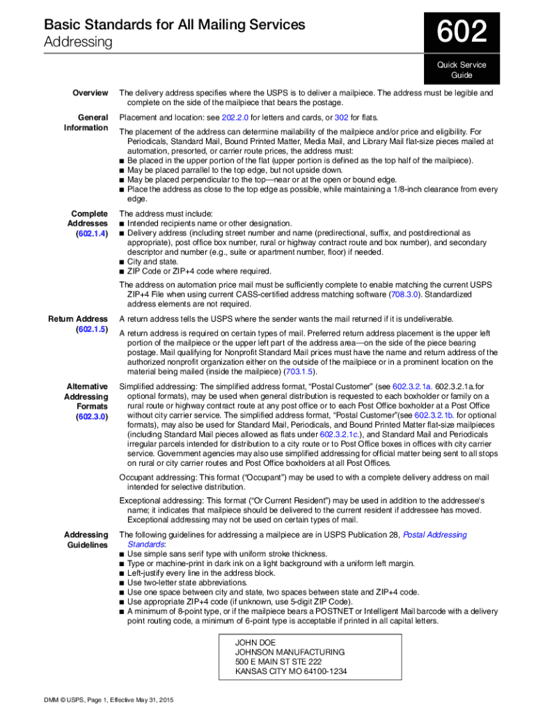 Fillable Online QSG 602 Basic Standards for All Mailing Services Fax ...