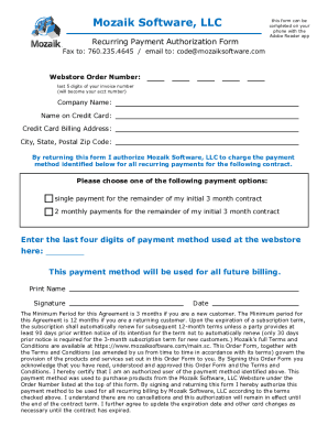 Fillable Online What's a recurring credit card authorization form Fax Email Print - pdfFiller