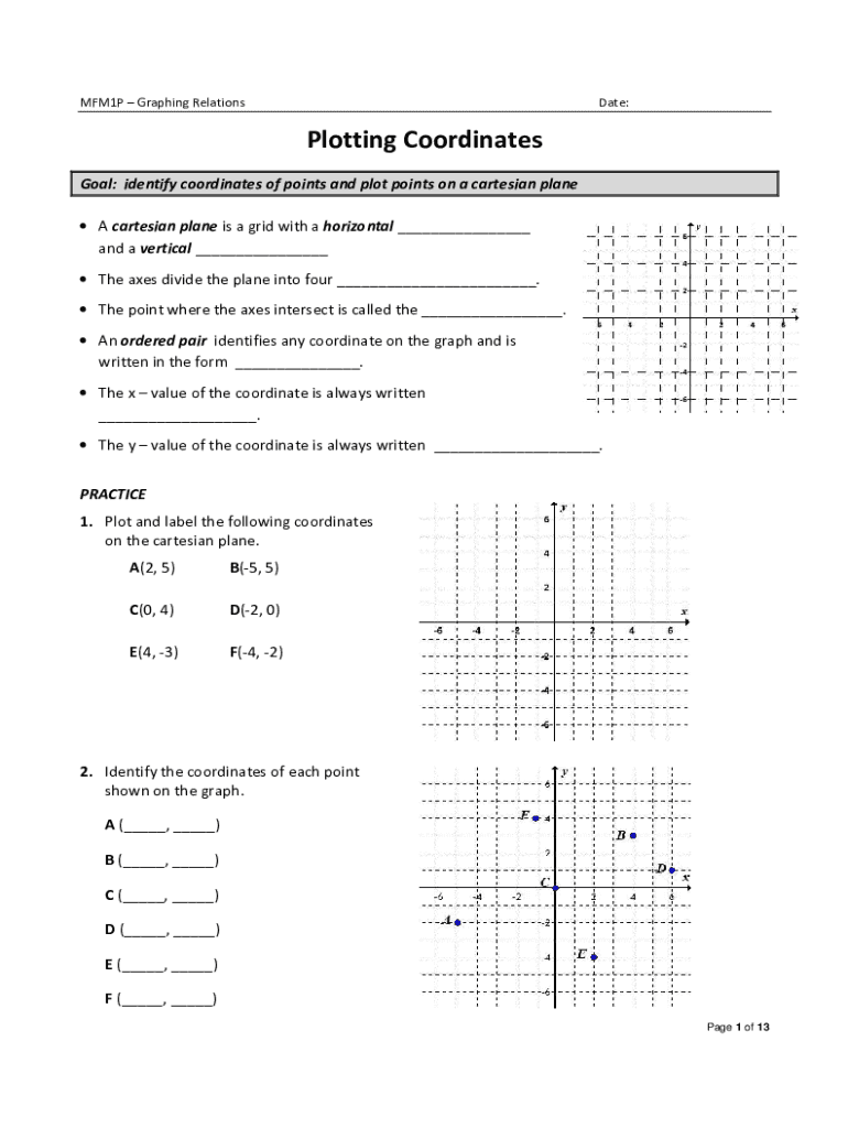 Fillable Online Plotting Points on the Coordinate PlaneCollege Algebra ...
