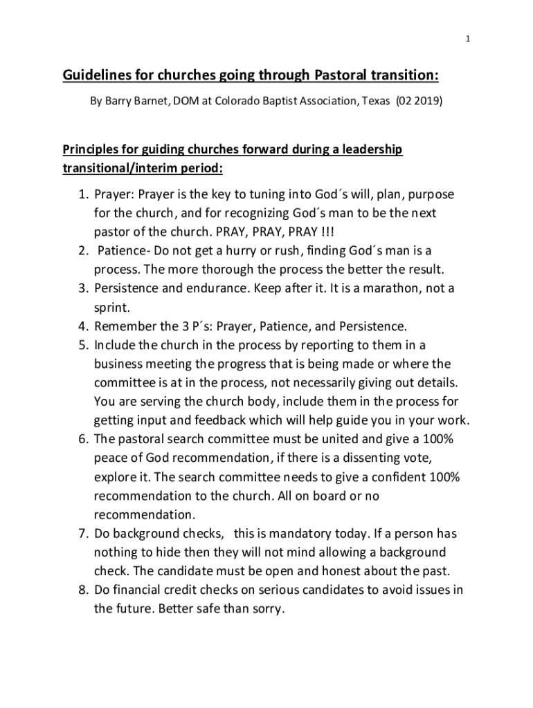 Fillable Online Guidelines for churches going through Pastoral ...