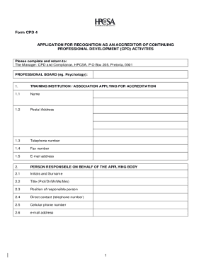 Fillable Online 1 Form CPD 4 APPLICATION FOR RECOGNITION AS AN ... Fax ...