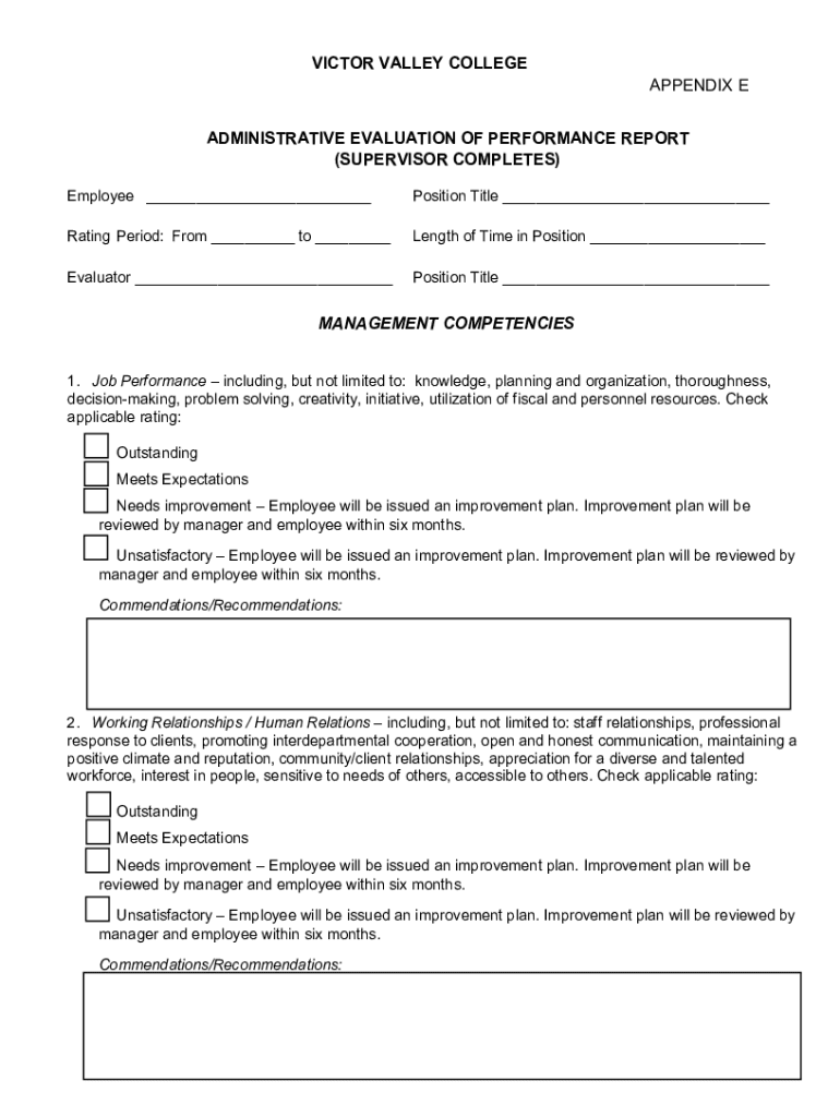 Fillable Online Appendix E Administrative Evaluation of Performance ...
