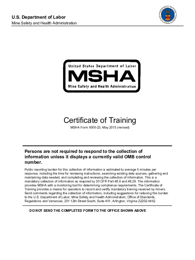Fillable Online Form 5000-23 - Certificate of Training Fax Email Print ...