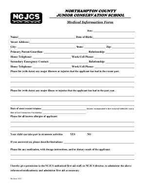 Fillable Online 2022 NCJCS Student Medical Form Fax Email Print - pdfFiller