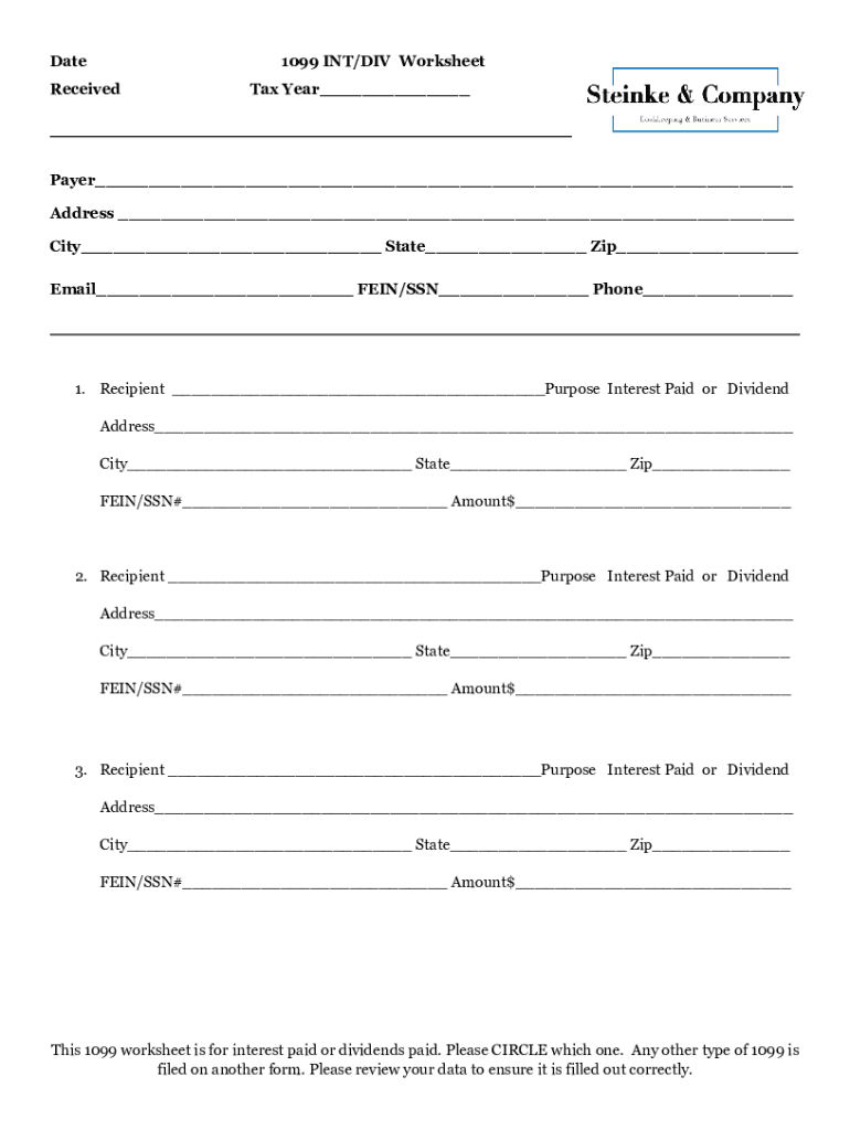 Fillable Online 1099 INT/DIV YE Worksheet Revised 11.04.21 Fax Email Print - pdfFiller