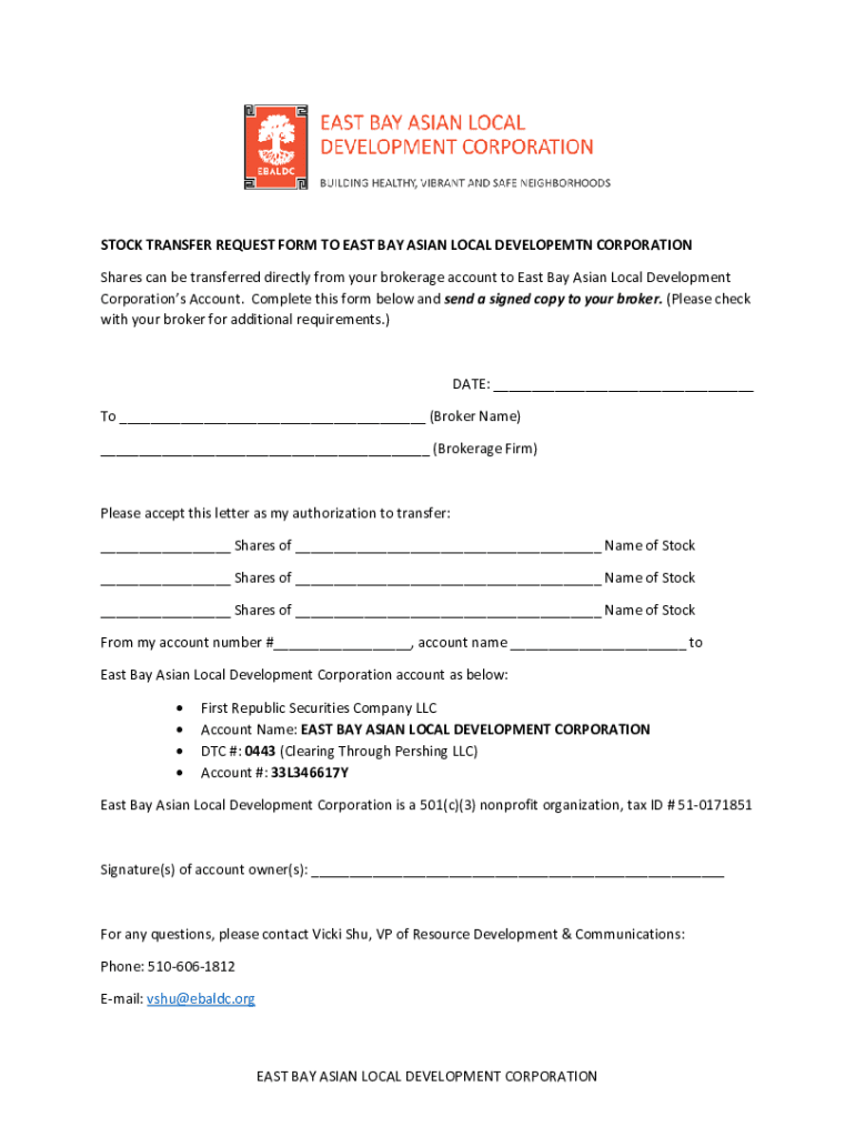 Fillable Online stock transfer request form to east bay asian local ...