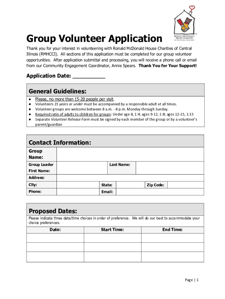 Fillable Online Team Volunteer with Ronald McDonald House Charities Fax Email Print - pdfFiller