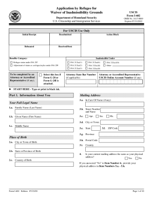 Fillable Online Form I-602, Application by Refugee for Waiver of ...
