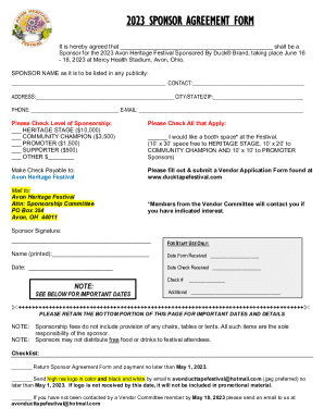 Fillable Online 2022 Sponsor Agreement Form Fax Email Print - pdfFiller