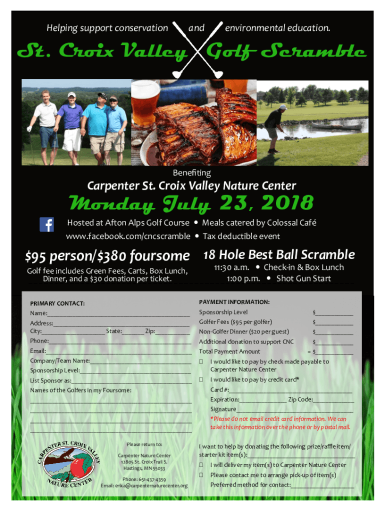 Fillable Online St. Croix Valley Golf Scramble on behalf of Carpenter ...