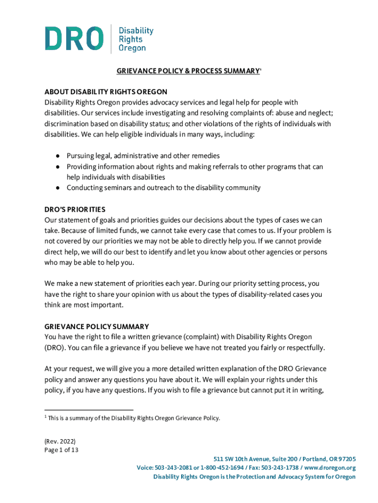 Fillable Online Free Grievance Policy Template (2023 Legally Compliant ...