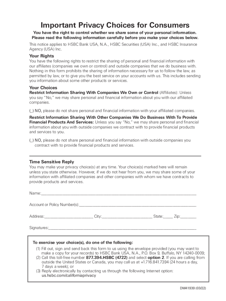 Fillable Online I PORTANT PRIVACY CHOICES Fax Email Print - pdfFiller