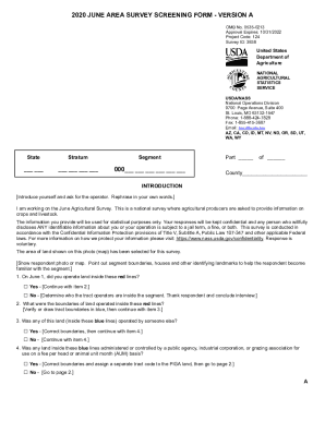Fillable Online 2020 JUNE AREA SURVEY SCREENING FORM Fax Email Print ...