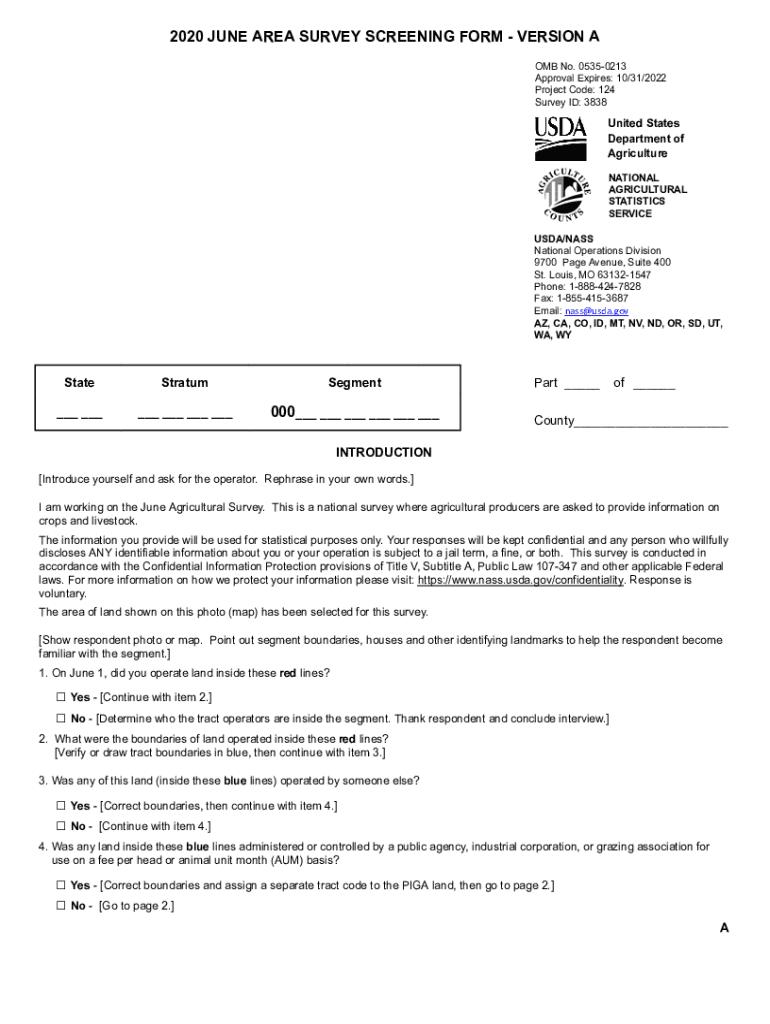Fillable Online 2020 JUNE AREA SURVEY SCREENING FORM Fax Email Print ...
