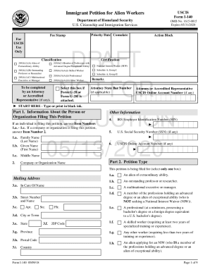 Fillable Online Form I-140, Immigrant Petition for Alien Workers ...
