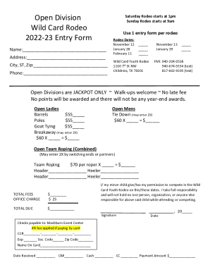 Fillable Online Wild Card Youth Rodeo 2022-23 Entry Form Fax Email ...