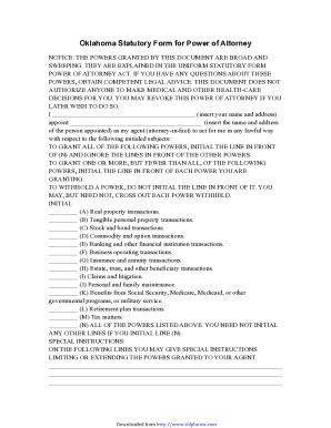 Fillable Online Oklahoma Power Attorney Form Blank - Fill Online ...