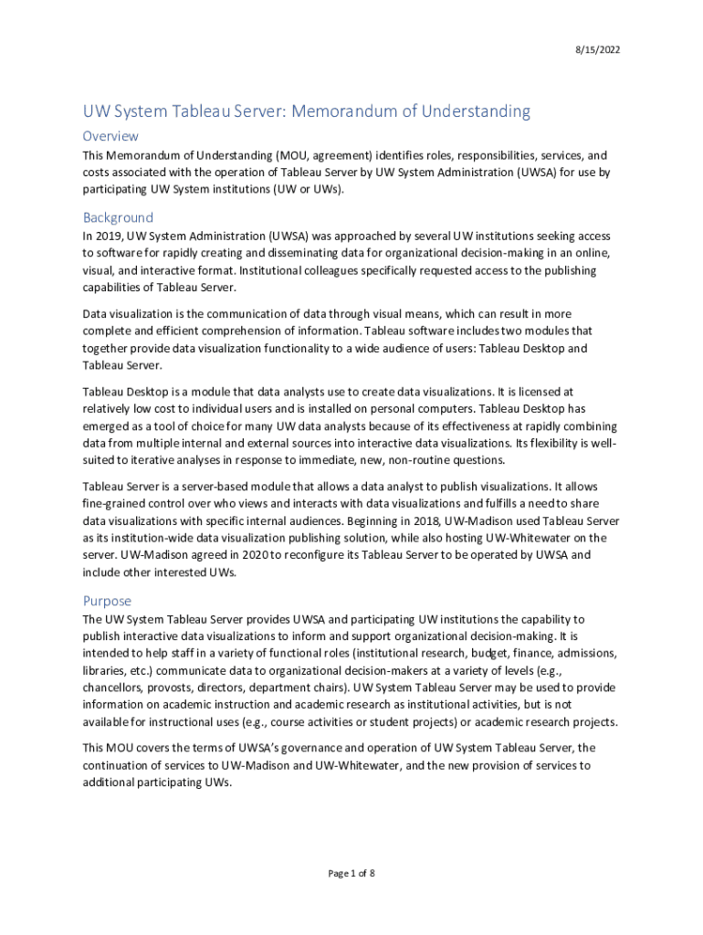 Fillable Online UW System Tableau Server: Memorandum of Understanding Fax Email Print - pdfFiller