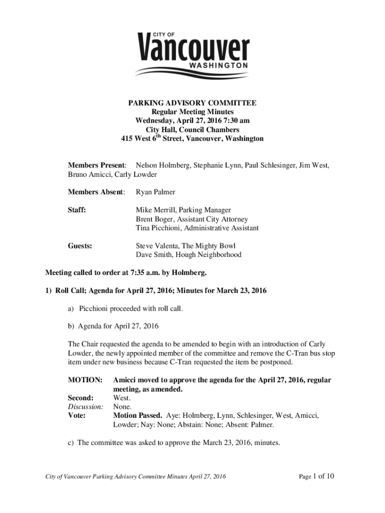 Fillable Online Members Present: Nelson Holmberg, Stephanie Lynn, Paul ...