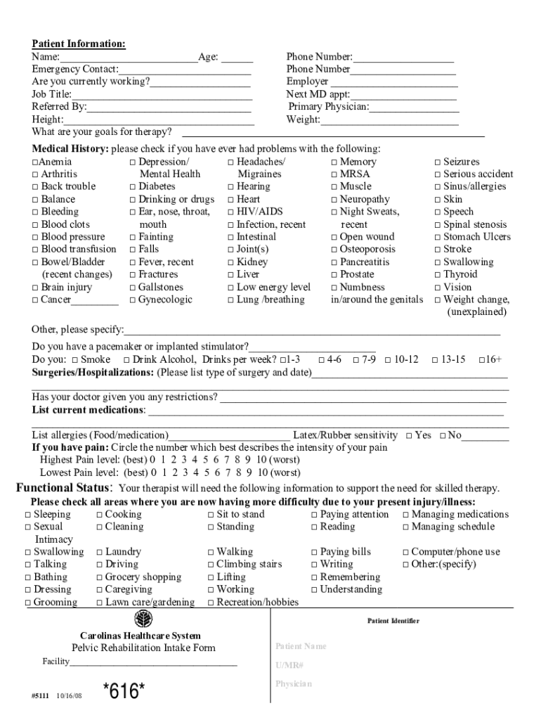 Fillable Online Pelvic Rehab Physical Therapy Questionnaire Fax Email ...