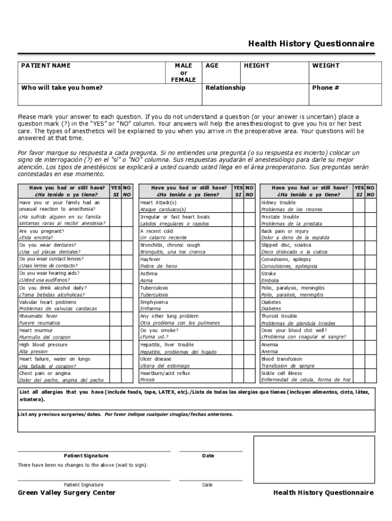 Completable En línea Patient Medical History Questionnaire BIRTH ...